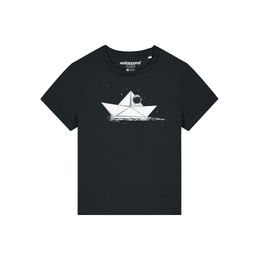 wat? Apparel T-Shirt Astronaut in paper boat in Schwarz | Gr.: 44