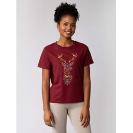 wat? Apparel T-Shirt Floral Deer in Weinrot | Gr.: 34