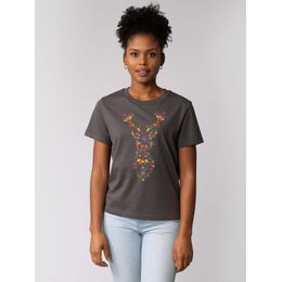 wat? Apparel T-Shirt Floral Deer in Grau | Gr.: 34