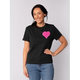 wat? Apparel T-Shirt Pink Heart in Schwarz | Gr.: 34