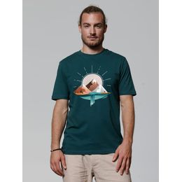 wat? Apparel T-Shirt Sunrise & Lake in Dunkelgr&uuml;n | Gr.: 52