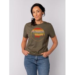 wat? Apparel T-Shirt Sunset Berge & Tannen in Khaki | Gr.: 36