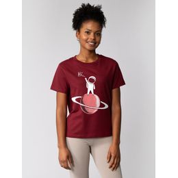 wat? Apparel T-Shirt Astronaut says Hi in Weinrot | Gr.: 34