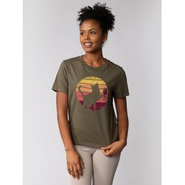 wat? Apparel T-Shirt Sunset Katze & Rotwein in Khaki | Gr.: 36