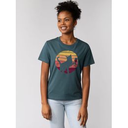 wat? Apparel T-Shirt Sunset Katze & Rotwein in Petrol | Gr.: 36