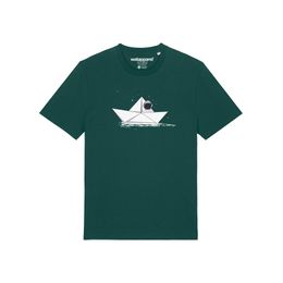 wat? Apparel T-Shirt Astronaut in paper boat in Dunkelgr&uuml;n | Gr.: 50