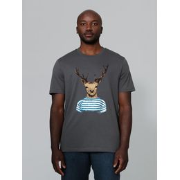 wat? Apparel T-Shirt Hirsch in Grau | Gr.: 46