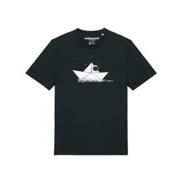 wat? Apparel T-Shirt Astronaut in paper boat in Schwarz | Gr.: 56