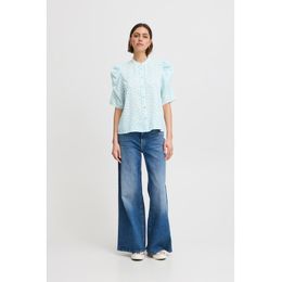 Ichi Kurzarm-Bluse IXNINA Regular fit in Cloud Dancer w. Blue Flower | Gr.: 38