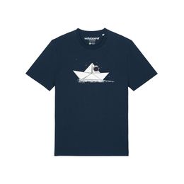 wat? Apparel T-Shirt Astronaut in paper boat in Dunkelblau | Gr.: 52