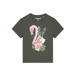 wat? Apparel T-Shirt Flamingo mit Blumen in Khaki | Gr.: 40
