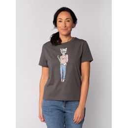 wat? Apparel T-Shirt Hipster Cat with Moustache in Grau | Gr.: 36