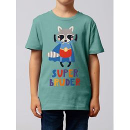 wat? Apparel T-Shirt Waschb&auml;r Superbruder in Teal Monstera | Gr.: 134-146