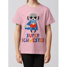 wat? Apparel T-Shirt Waschb&auml;r Superschwester in Rosa | Gr.: 152-164