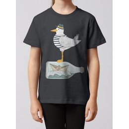 wat? Apparel T-Shirt M&ouml;we mit Hut in Grau | Gr.: 134-146