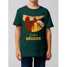wat? Apparel T-Shirt Faultier Gro&szlig;er Bruder in Dunkelgr&uuml;n | Gr.: 98/104