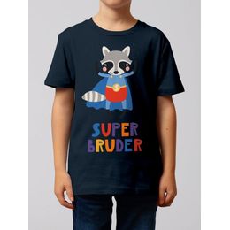wat? Apparel T-Shirt Waschb&auml;r Superbruder in Dunkelblau | Gr.: 134-146