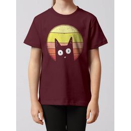 wat? Apparel T-Shirt Sunset Cat in Weinrot | Gr.: 152-164