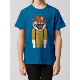wat? Apparel T-Shirt Tiger Head in Blau | Gr.: 110/116