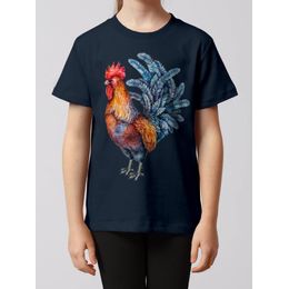 wat? Apparel T-Shirt Grimmiger Gockel in Dunkelblau | Gr.: 134-146