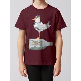 wat? Apparel T-Shirt M&ouml;we mit Hut in Weinrot | Gr.: 134-146