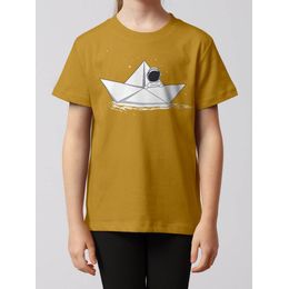 wat? Apparel T-Shirt Astronaut in paper boat in Ocker | Gr.: 152-164