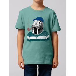 wat? Apparel T-Shirt Walross in Teal Monstera | Gr.: 98/104