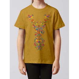 wat? Apparel T-Shirt Floral Deer in Ocker | Gr.: 152-164