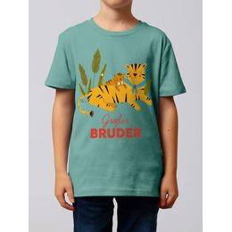 wat? Apparel T-Shirt Tiger Gro&szlig;er Bruder in Teal Monstera | Gr.: 110/116