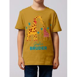 wat? Apparel T-Shirt Giraffe Gro&szlig;er Bruder in Ocker | Gr.: 152-164
