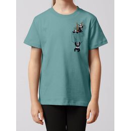 wat? Apparel T-Shirt Pocket Pandas in Teal Monstera | Gr.: 152-164