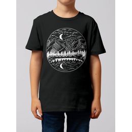 wat? Apparel T-Shirt Mountains by night in Schwarz | Gr.: 134-146