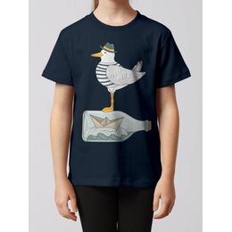 wat? Apparel T-Shirt M&ouml;we mit Hut in Dunkelblau | Gr.: 122/128