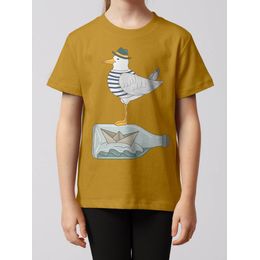 wat? Apparel T-Shirt M&ouml;we mit Hut in Ocker | Gr.: 110/116