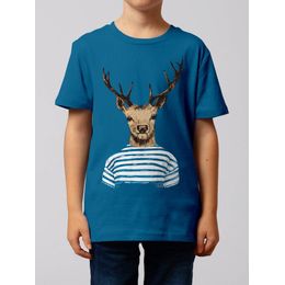 wat? Apparel T-Shirt Hirsch in Blau | Gr.: 134-146