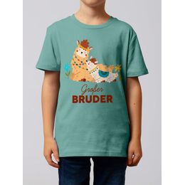 wat? Apparel T-Shirt Lama Gro&szlig;er Bruder in Teal Monstera | Gr.: 152-164