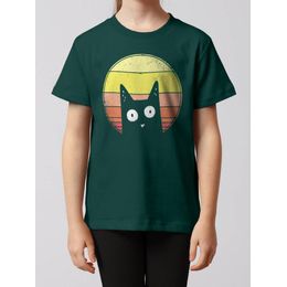 wat? Apparel T-Shirt Sunset Cat in Dunkelgr&uuml;n | Gr.: 134-146