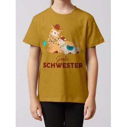 wat? Apparel T-Shirt Lama Gro&szlig;e Schwester in Ocker | Gr.: 122/128