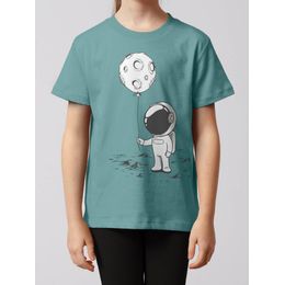 wat? Apparel T-Shirt Kleiner Astronaut mit Luftballon in Teal Monstera | Gr.: 122/128