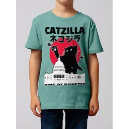 wat? Apparel T-Shirt Catzilla in Teal Monstera | Gr.: 98/104
