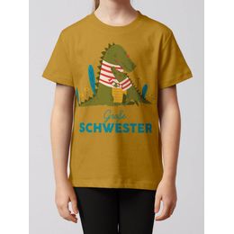 wat? Apparel T-Shirt Krokodil Gro&szlig;e Schwester in Ocker | Gr.: 98/104