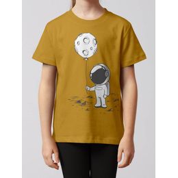 wat? Apparel T-Shirt Kleiner Astronaut mit Luftballon in Ocker | Gr.: 110/116