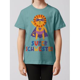 wat? Apparel T-Shirt L&ouml;we Superschwester in Teal Monstera | Gr.: 110/116
