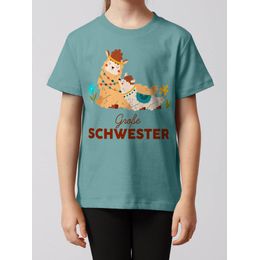 wat? Apparel T-Shirt Lama Gro&szlig;e Schwester in Teal Monstera | Gr.: 110/116