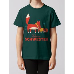 wat? Apparel T-Shirt Fuchs Kleine Schwester in Dunkelgr&uuml;n | Gr.: 122/128