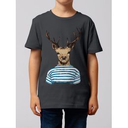 wat? Apparel T-Shirt Hirsch in Grau | Gr.: 122/128