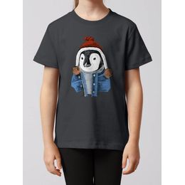 wat? Apparel T-Shirt Pinguin in Grau | Gr.: 110/116