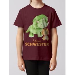 wat? Apparel T-Shirt Dinosaurier 07 Kleine Schwester in Weinrot | Gr.: 134-146