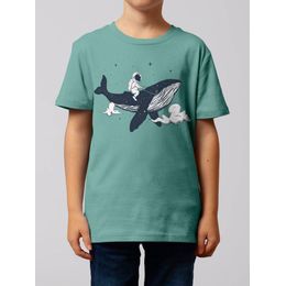 wat? Apparel T-Shirt Spacewhale in Teal Monstera | Gr.: 110/116