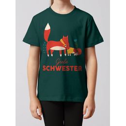wat? Apparel T-Shirt Fuchs Gro&szlig;e Schwester in Dunkelgr&uuml;n | Gr.: 122/128